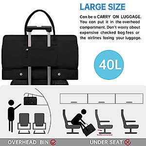 ETRONIK Weekender Overnight Bag for Women, Large Travel Duffle Bag with Shoe Compartment & Wet Pocket, Carry On Tote Bag Gym Duffel Bag with Toiletry Bag for Hospital 4 Pcs Set, Large Size, Black