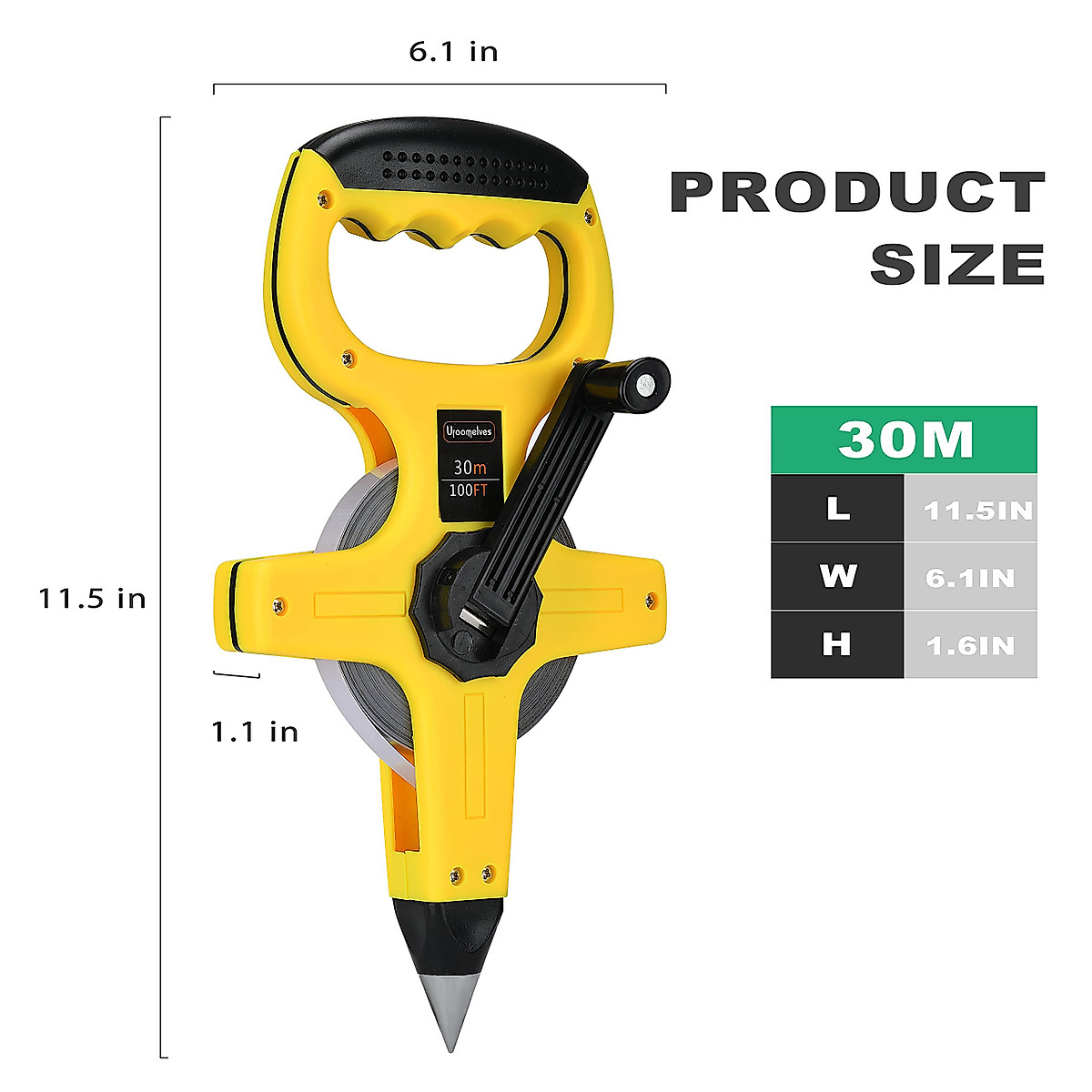 Uroomelves Open Reel Steel Tape Measure, 100ft/30m Imperial & Metric Steel Accurate Measuring Stretch Tapes, Impact Resistant ABS Shell, for Athletic Field, Long Jump, Engineer, Outdoor.