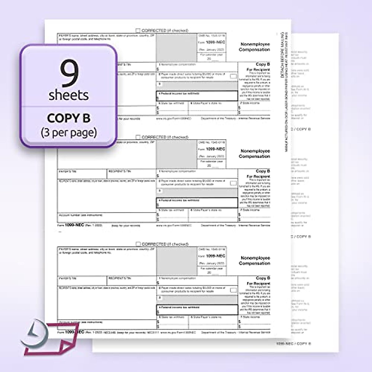 "New" 1099-NEC Forms for 2022, 4-Part Tax Forms, Vendor Kit of 25 Laser Forms and 25 Self-Seal Envelopes, Forms Designed for QuickBooks and Other Accounting Software