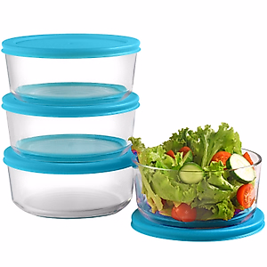 BOVADO USA 4 Cup Glass Food Storage Containers (4 Pack) | Nonpourous Dishwasher, Freezer & Oven Safe Glass, Easy-Clean | Teal Lids
