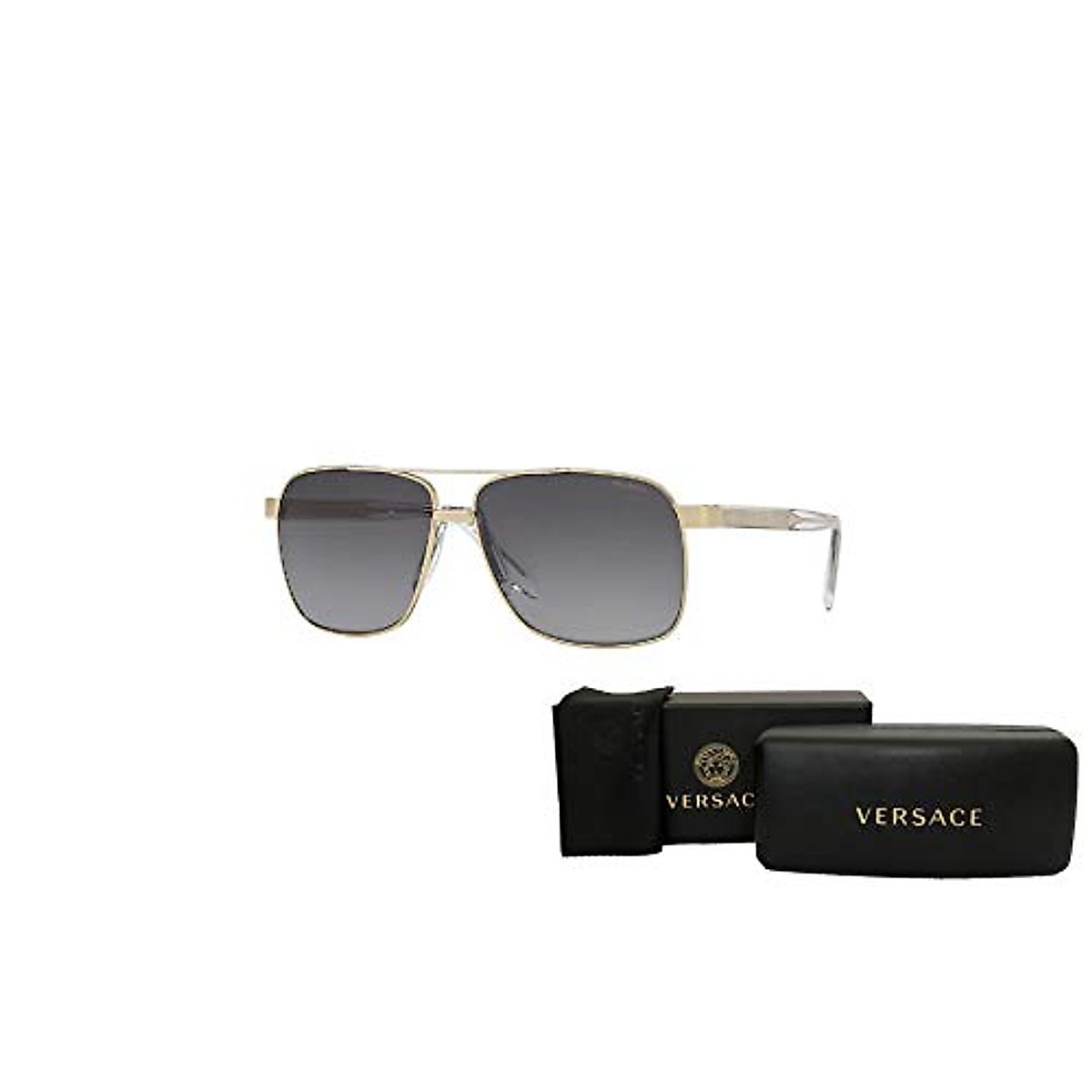 Versace VE2174 1252T3 59MM Pale Gold/Light Grey Gradient Grey Square Sunglasses for Men+ BUNDLE with Designer iWear Eyewear Care Kit