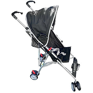 AmorosO Single Umbrella Stroller for Toddler, Travel Stroller for Babies - Sunlight and Light Rain Protection - Baby Stroller with Four EVA Wheels - Travel-Ready Stroller - Round Canopy (Black/White)