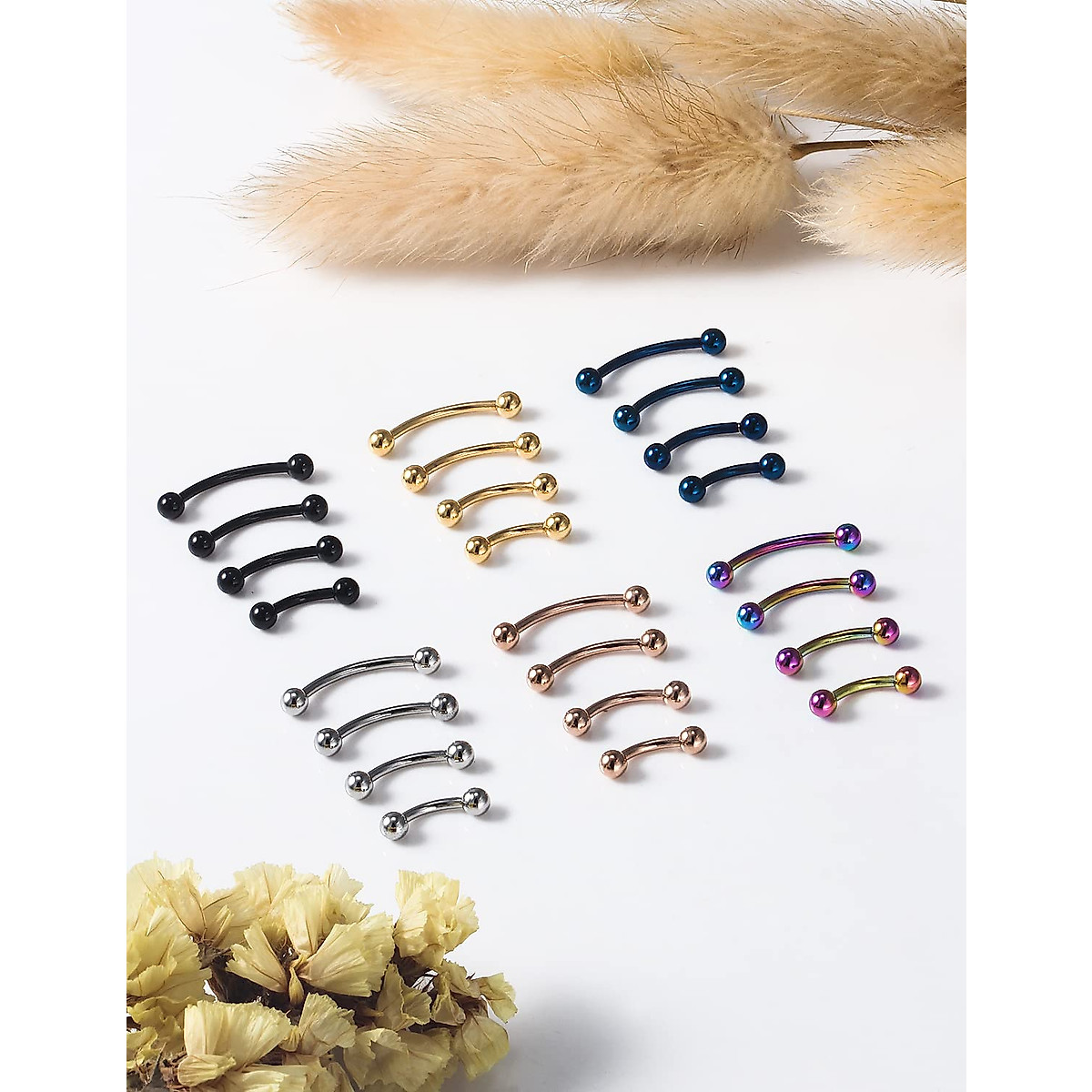 Vsnnsns 16G Daith Rook Earring Piercing Surgical Stainless Steel Curved Barbell Eyebrow Rings Cartilage Tragus Forward Helix Piercing Jewelry for Women Men 16 Gauge Mix Color