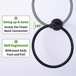 Bathroom Towel Ring Matte Black, Angle Simple Stainless Steel Bath Towel Holder, Wall Mounted Round Towel Hanger, 8-Inch