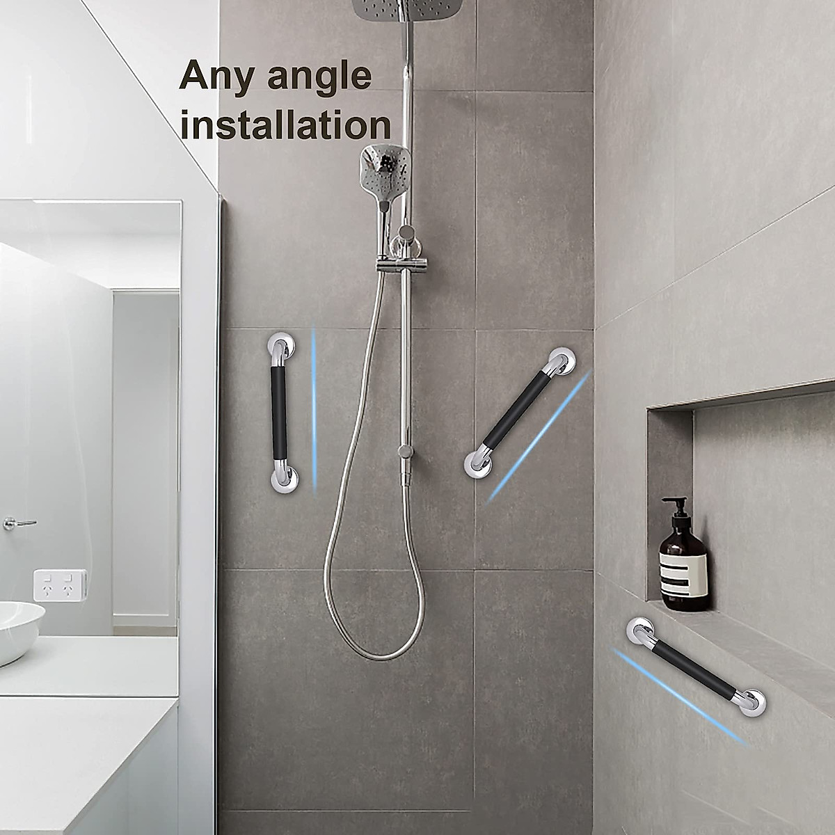 Funland 2 Pack 12 Inch Shower Grab Bar with Anti-Slip Rubber Grip, Stainless Steel Grab Bars Handles for Elderly, Bath Grab Bar, Handicap Grab Bars, Bathroom Balance Senior Assist Handle, Black