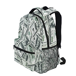 Backpack Funny American Dollar Money Adults School Bag Casual College Bag Travel Zipper Bookbag Hiking Shoulder Daypack for Women Men