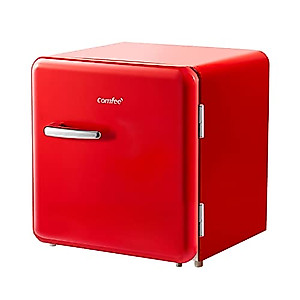 COMFEE 1.6 Cubic Feet Solo Series Retro Refrigerator Sleek Appearance HIPS Interior, Energy Saving, Adjustable Legs, Temperature Thermostat Dial, Removable Shelf, Perfect for Home/Dorm/Garage [Red]