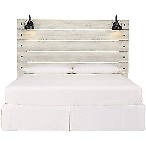 Signature Design by Ashley Cambeck Farmhouse Panel Headboard ONLY with USB Charging Stations, King, Whitewash