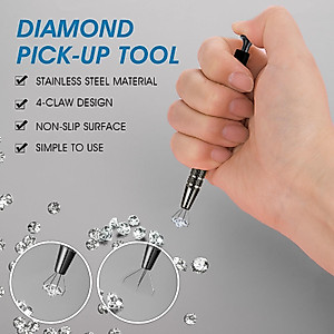 Grevosea 2 Pack Piercing Ball Grabber Tool, Stainless Steel Jeweler's Pick Up Tool with 4 Prongs Holder Diamond Claw Tweezers for Tiny Objects Ic Chips Electronic Components (Black+Brown)