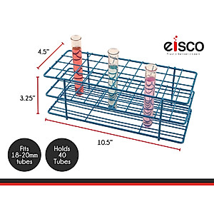 EISCO Blue Epoxy Coated Steel Wire Test Tube Rack, 40 Holes, Outer Diameter Permitted of Tubes 20-22mm or Less, 4 X 10 Format