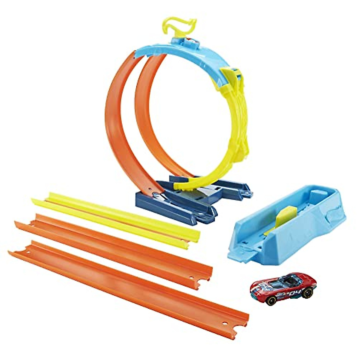 Hot Wheels Track Builder Playset Split Loop Pack & 1 Toy Car in 1:64 Scale, Compatible with Other Hot Wheels Sets and Track Builder Straight Track Set, 37 Component Parts & 1:64 Scale Toy Car