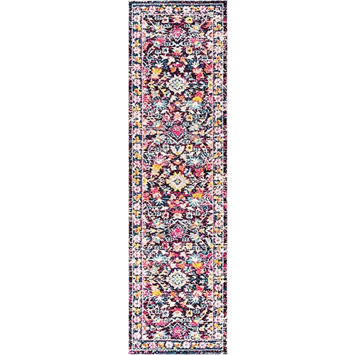 JONATHAN Y MDP200A-28 Modern Persian Boho Floral Bohemian Vintage Country Indoor Area-Rug Country Easy-Cleaning Bedroom Kitchen Living Room Non Shedding, 2 ft x 8 ft, Multi,Purple