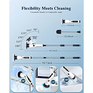 LOSUY Electric Spin Scrubber, 2024 New Cordless Cleaning Brush with 8 Replaceable Brush Heads, 2 Adjustable Speeds and 3 Extension Handle, Power Shower Scrubber for Bathroom, Floor, Tile, Tub