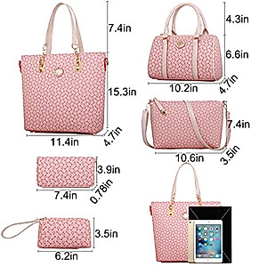 YOUNXSL Women Handbag Set 6 Pcs PU Leather Tote Purse Multi-purpose Classic Shoulder Bag Top Handle Bag Satchel(Coffee)