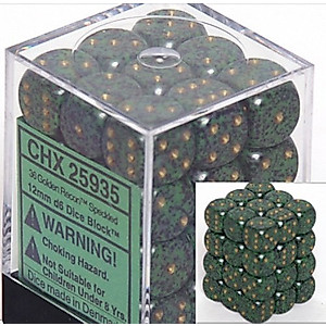 Chessex Dice d6 Sets: Golden Recon Speckled - 12mm Six Sided Die (36) Block of Dice