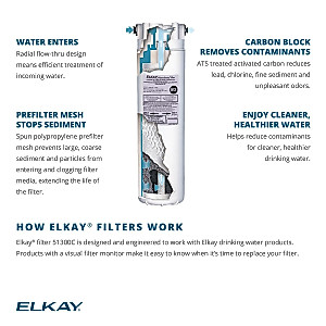 Elkay LZS8WSSK EZH2O Bottle Filling Station with Single ADA Cooler, Stainless Steel & 51300C WaterSentry Plus Replacement Filter (Bottle Fillers), White