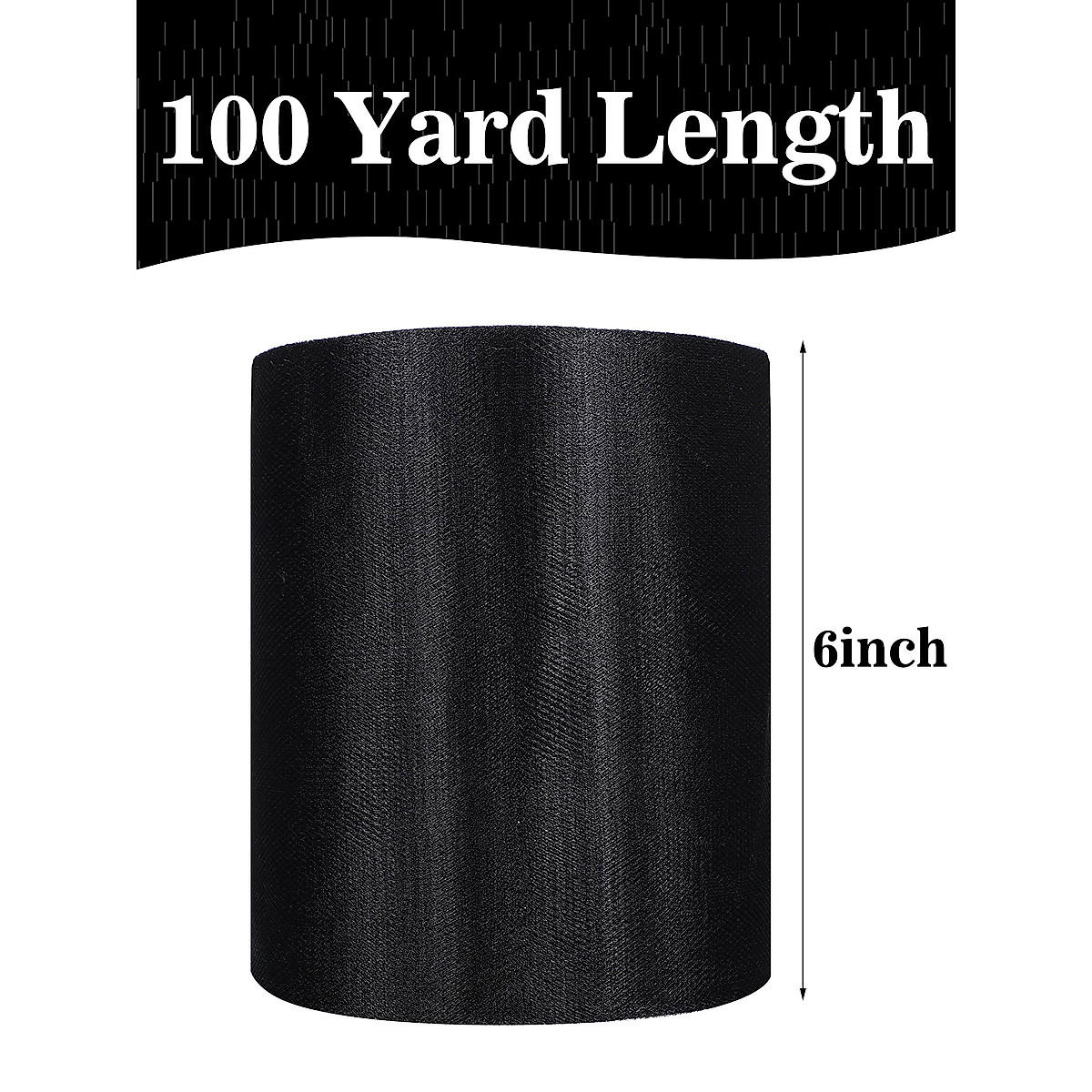 Halloween Tulle Fabric Roll 6 Inch x 100 Yards Tulle Ribbon 300 Ft Tulle Netting Fabric Spool DIY Decorative Tulle Roll for Halloween Decoration DIY Crafts Wedding Party Skirts Bows (Black)