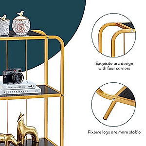 SAYGOER Gold Bookshelf Modern Bookcase Affordable Luxury Stand Shelf Small Storage Shelf 4 Tier Standing Shelves Display Rack Metal Shelves for Home Office Gold Black 21.7" D x 13.8" W x 47.2" H