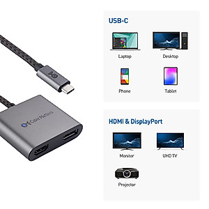 Cable Matters 8K or Dual 4K @60Hz USB-C to HDMI and DisplayPort Adapter in Gray -Thunderbolt 4 and USB4 Compatible for DELL XPS, Surface Pro, MacBook and More(macOS only supports one extended display)