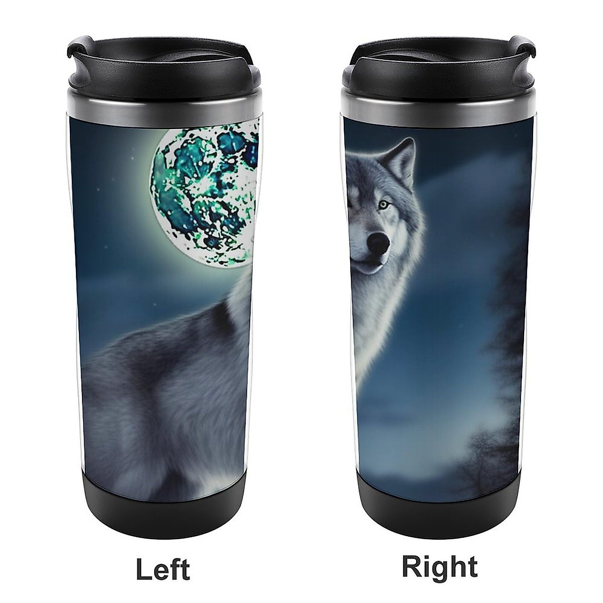13 Oz Travel Mug Wolf Under Moon Stainless Steel Double Wall Vacuum Leak Proof Insulated Tumbler with Lid Hot And Cold Beverage Holder for Travel Picnic Outdoor