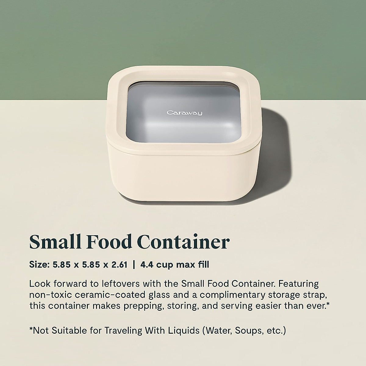 Caraway Glass 4.4 Cup Food Container - Ceramic Coated for Nonstick Storage with Glass Lids - Dishwasher, Oven & Microwave Safe