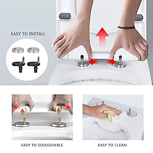 WWFAN Square Toilet Seat Soft Close with Easy Quick Release Top Fix Adjustable Hinges, Easy Installation, White
