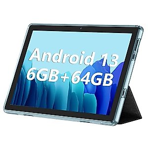 Android Tablet, 10.1 inch Android 13 Tablets 6GB RAM 64GB ROM 1TB Expand, 1280x800 IPS HD Touchscreen,6000mAh Battery, Bluetooth, Dual Camera, GMS, WiFi (Blue)