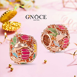 GNOCE Hummingbird Charm Bead 925 Sterling Silver 18k Rose Gold Plated Hollow Charms For Bracelet/Necklace Women …