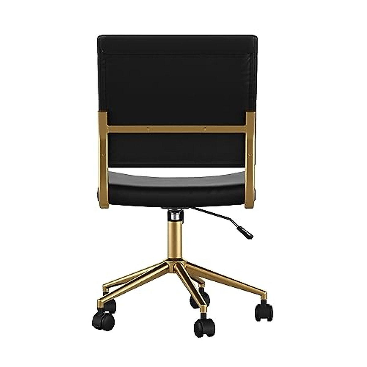 Martha Stewart Ivy Armless Swivel Task Chair for Home Office in Black Faux Leather with Polished Brass Frame
