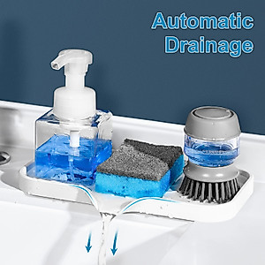 SUBEKYU Silicone Kitchen Soap Tray, Sink Tray for Kitchen Counter/Soap Bottles, Sponge Holder and Organizer with Drain Spout, White, [Size: 9.5 x 5 inch]