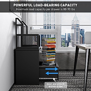 OUYESSIR 2 Drawer File Cabinet with Lock, Filing Cabinets with Storage Shelves for Home Office, Lateral File Cabinet in Steel Metal, Office Storage Drawers for Legal, Letter, A4 File (Black)