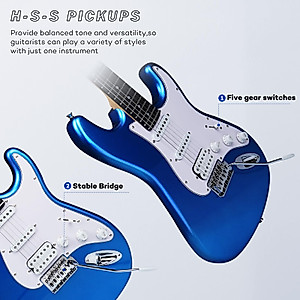 TOSTAR Electric Guitar Kit, 39 Inch Solid Wood Right Hand Guitar Electric for Beginners with Amp, HSS Pick Up, Poplar Body, Hand Polished(Lake Placid Blue)