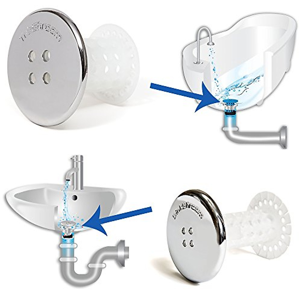 TubShroom and SinkShroom Drain Protectors Hair Catchers for Bathtubs and Sinks, Chrome