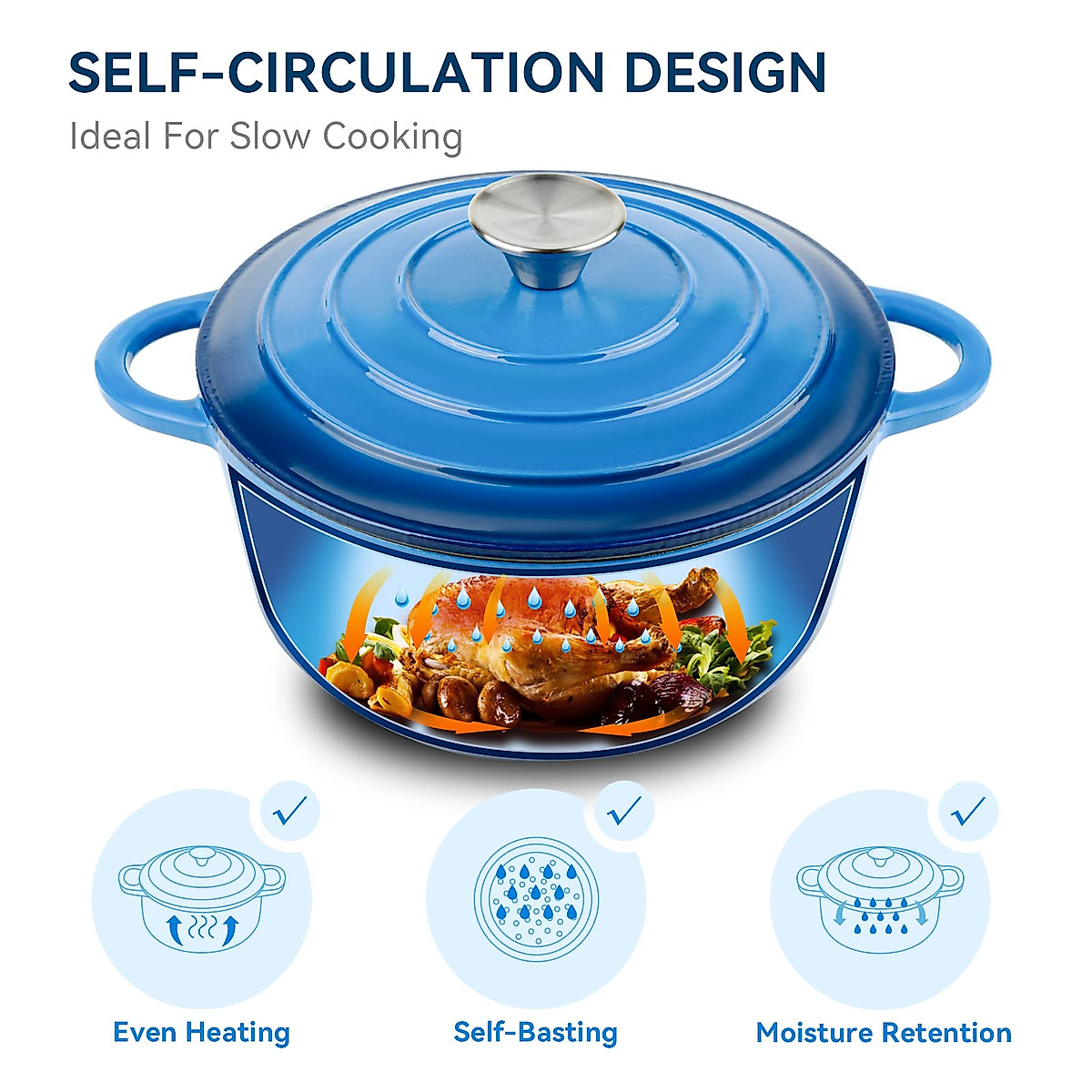 Miereirl 4.5 QT Enameled Dutch Oven Pot with Lid, Cast Iron Dutch Oven with Dual Handles for Bread Baking, Cooking, Non-stick Enamel Coated Cookware (Dark Blue)