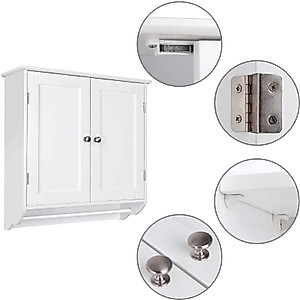 SOMY Bathroom Wall Cabinet, Over The Toilet Space Saver Storage Medicine Cabinet with 2 Doors Cupboard Adjustable Shelf and Towels Bar, White