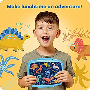 RUVALINO Bento Lunch Box for Kids, 5-Compartment Bento-Style Kids Lunch Box with Utensils, Leak-Proof, Dishwasher Safe, Pre-School Kid Daycare Lunches Snack Container for Ages 5 and up, Dinosaur