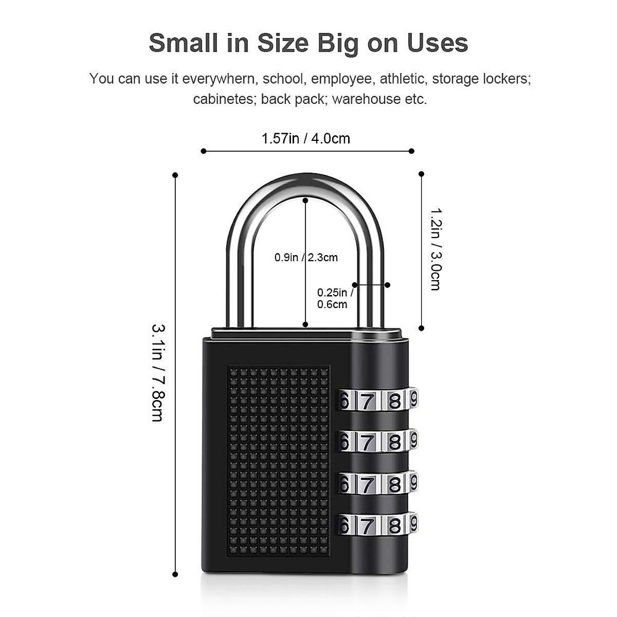 Combination Lock, [1 Pack] Diyife 4 Digit Outdoor Waterproof Padlock, Resettable Combination Padlock for School Gym Locker,Toolbox, Fence, Hasp, Cabinet(Black)