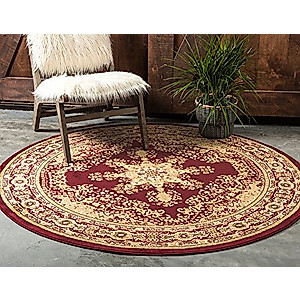 Unique Loom Versailles Collection Traditional Classic Border with Medallion Motif, Area Rug (6' 0 x 6' 0 Round, Burgundy/ Ivory)