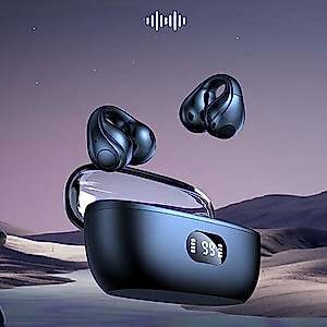 Open Ear Headphones Wireless Bluetooth 5.3，Noise Cancelling Earbuds，HiFi Stereo Headphones，Wireless Headphones, Ear Stereo Bass Headset with Earhooks LED Battery Display (Black)