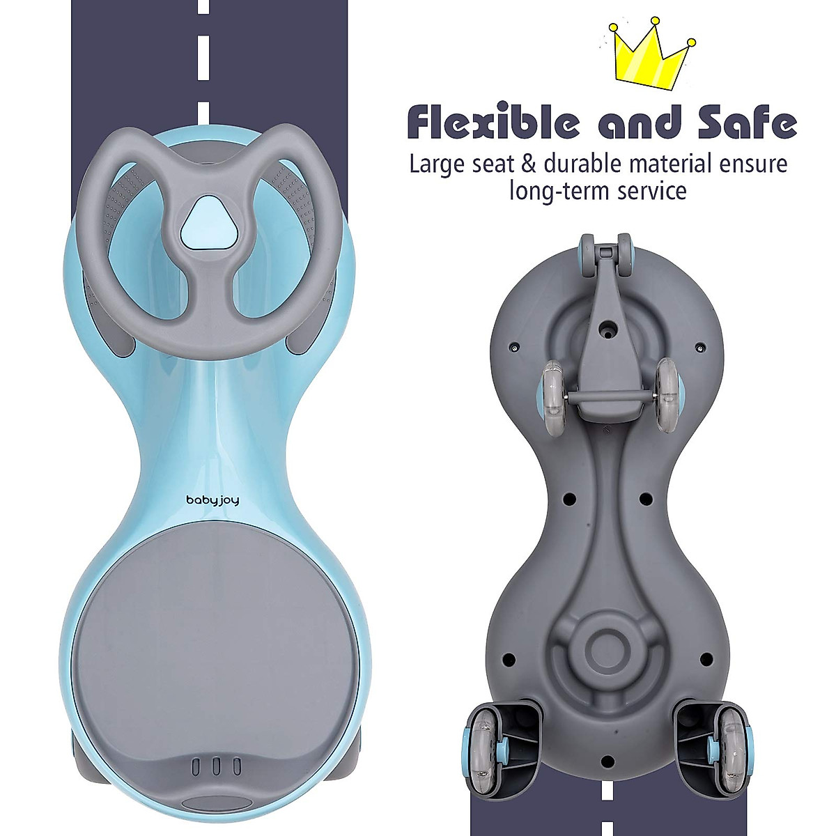 BABY JOY Wiggle Car for Kids, Swing Car with LED Flashing Wheels, No Batteries, Gears or Pedals, Uses Twist, Turn, Wiggle Movement to Steer, Ride-on Toy for Boys Girls 3 Year Old and Up (Blue)