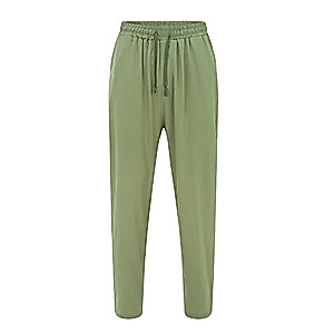 Mens Casual Pants - Plus Sized Lightweight Moisture Wicking Cotton Linen Elastic Waistband Drawstring Trousers(S-4XL)