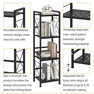 JSB 4 Tier Metal Bookshelf Bathroom Storage Standing Shelf Unit Kitchen Storage Organizer Display Rack Bookcases Shelves for Living Room, Bedroom, Office (Black, 4 Tier)
