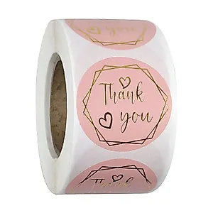 Louise Maelys 1.5 Inch 500PCS Thank You Stickers Small Business Pink Paper Sealing Stickers Round Thank You Label Tags for Packaging, Gifts, Shopping Bags and Envelope Seals