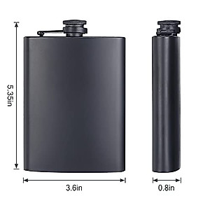 8 Pack Hip Flasks for Liquor Matte Black 8 Oz Stainless Steel Leak-proof Thin Flasks with 8pcs Funnels and Cups for Wedding Party, Groomsman, Bridesmaid, Gift