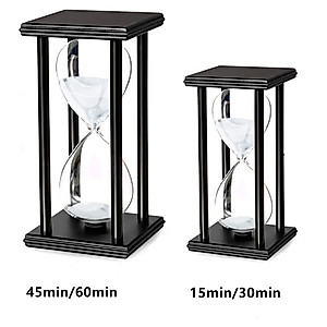 JIEHET Hourglass Sand Timer 45 Minutes, Hour Glasses with Sand Decoration for Kids, Sand Clock Watch for Room Birthday Tea Coffee Table Book Shelf School Game Ornament Wooden (White Sand)