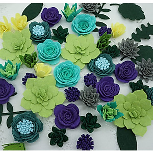 BAZIMA ALICE Felt Flowers and Succulents,Letter Board Accessories, DIY Wreaths, Garland,Baby Shower, Vertical Garden, Create Headbands,40 Felt Flowers and 10 Felt Leaves
