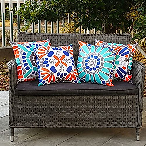 ONWAY Outdoor Waterproof Pillow Covers 18x18 Set of 4 Floral Boho Decorative Throw Cushion Cover Farmhouse Pillows for Bench Couch Patio Furniture