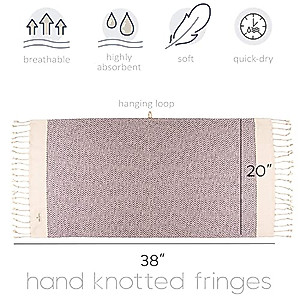 BAROOGA Turkish Hand Towel (Set of 2) for Kitchen and Bathroom | Diamond Weave, 100% Cotton, 18 X 38 inches | Prewashed Peshtemal Towel for Face, Hand, Hair, Yoga, Dishcloth, Tea Towel