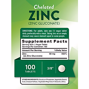 Nature's Truth Chelated Zinc 50mg | 100 Tablets | Essential Mineral Supplement | from Zinc Gluconate | Vegetarian, Non-GMO, Gluten Free