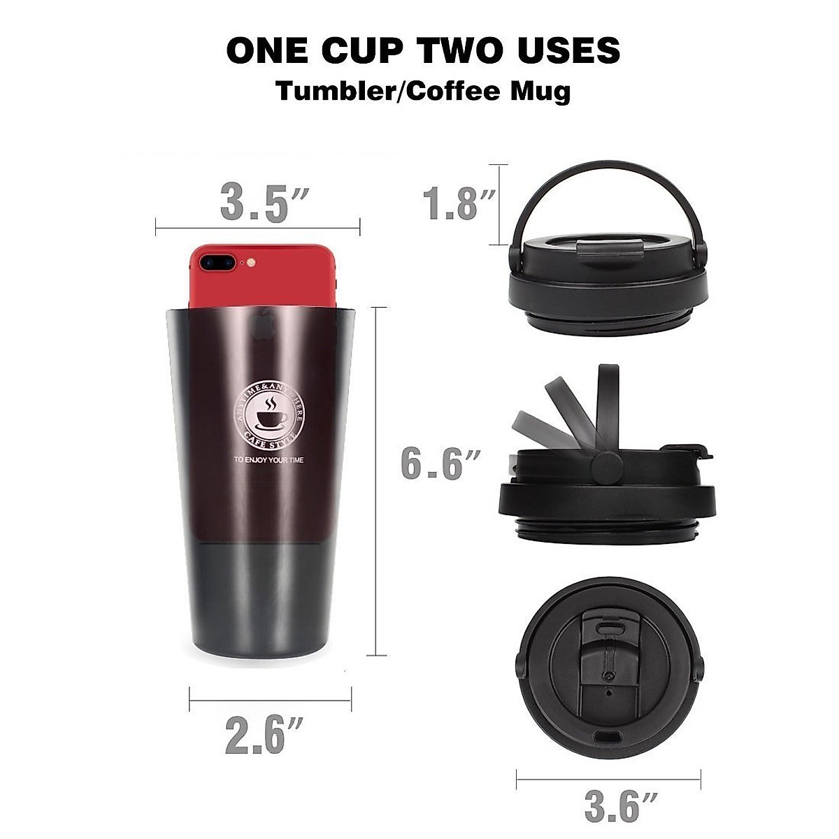 Jason&Eva 18/8 Stainless Steel Double Wall Vacuum Insulated Travel Coffee Mug with Handle/Portable Thermal Cup,Wide Mouth Tumbler with Leak Proof Lid,17oz,Black